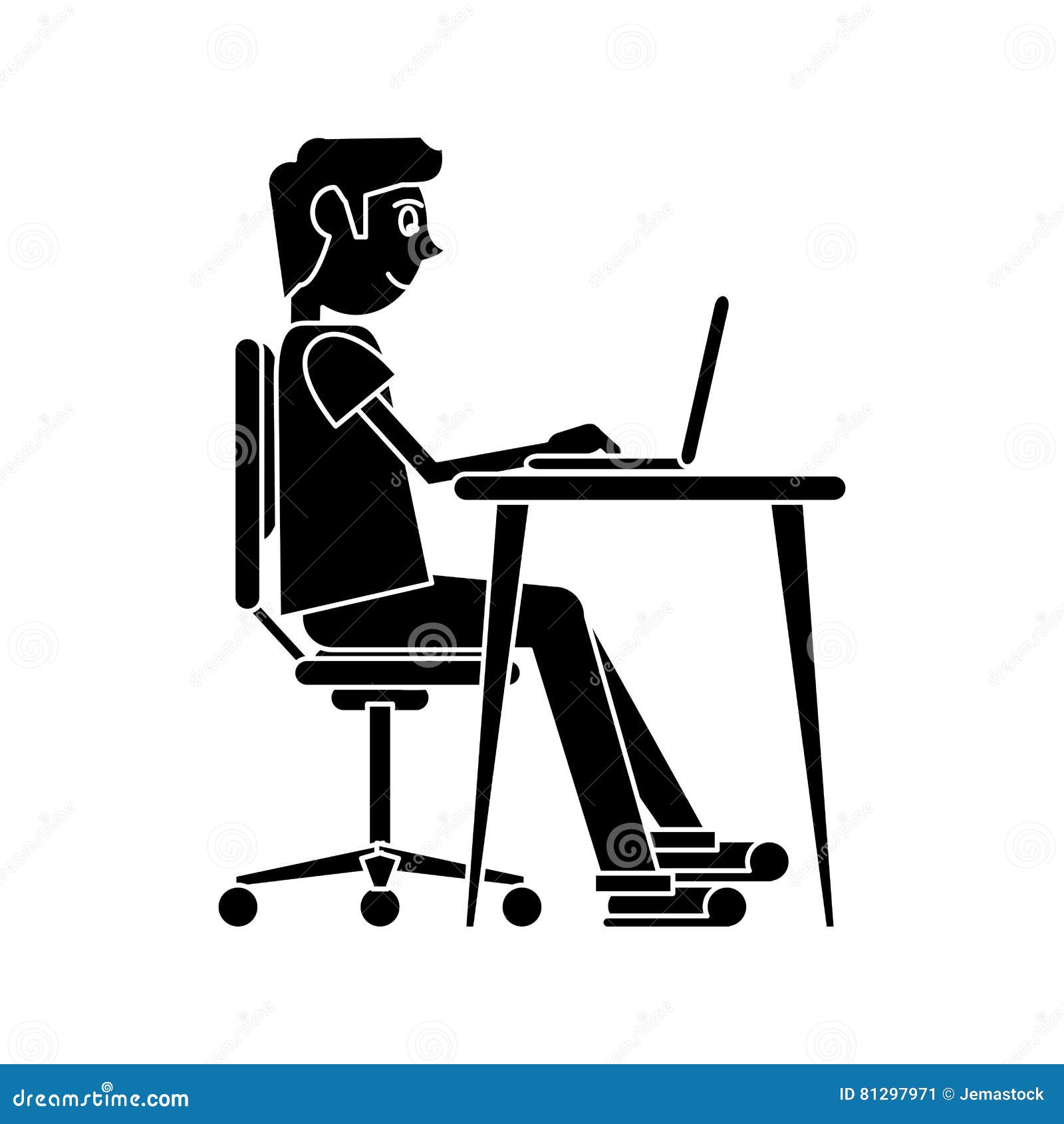 Uomo Della Siluetta Che Lavora Computer Anteriore Con Il Pc ...