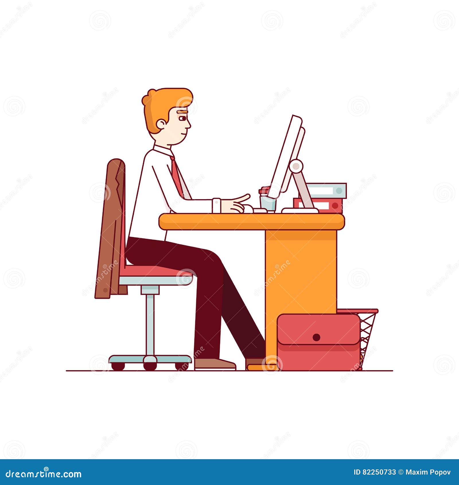 Uomo Di Affari Che Lavora Ad Un Desktop Computer Illustrazione ...