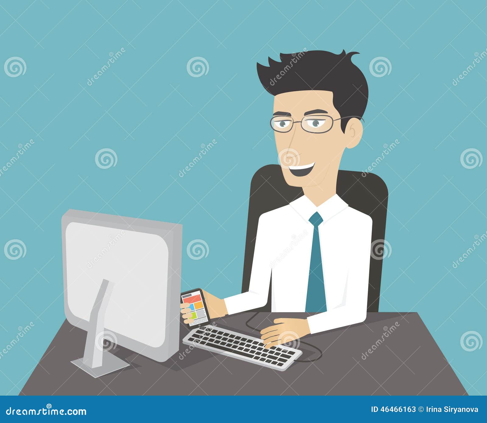 Uomo Di Affari Che Lavora Al Computer Illustrazione Vettoriale ...