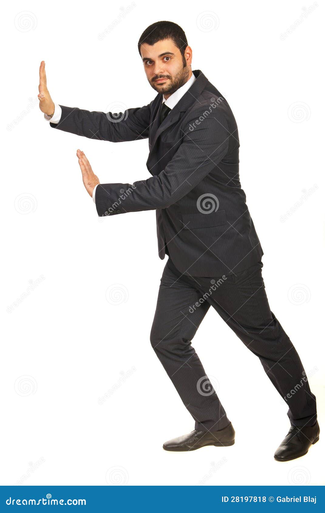 Uomo Di Affari Che Spinge Qualcosa Fotografia Stock - Immagine di ...