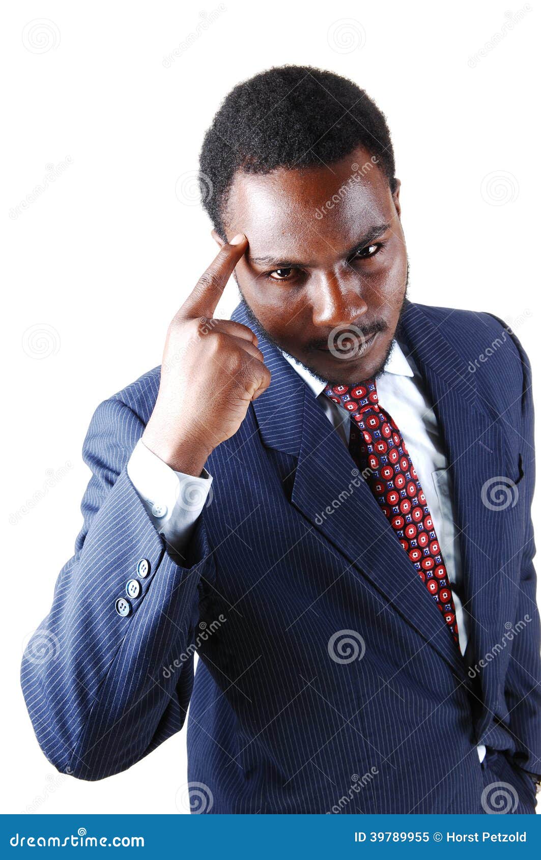 Uomo Di Colore Con Il Dito Sulla Testa. Immagine Stock - Immagine di ...