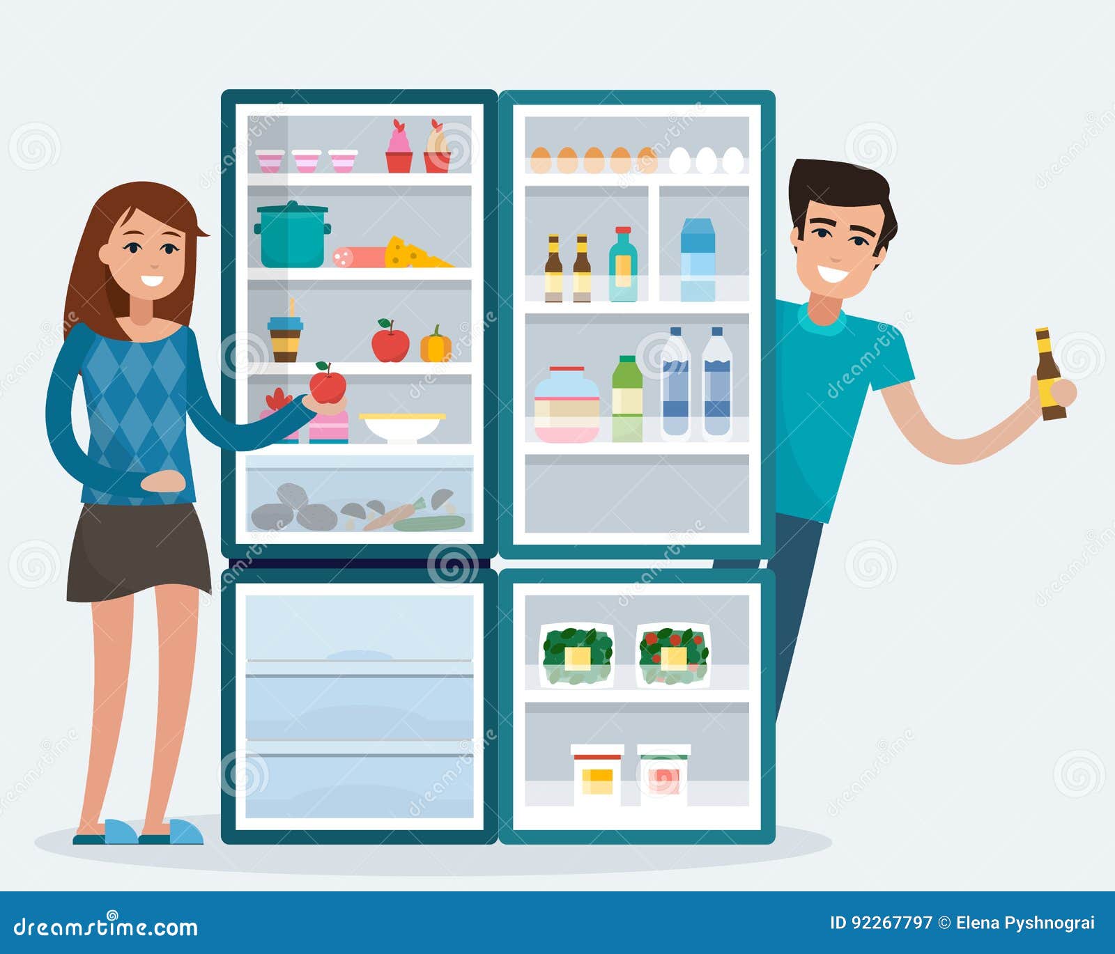 Uomo E Donna Con Il Frigorifero Illustrazione Vettoriale ...