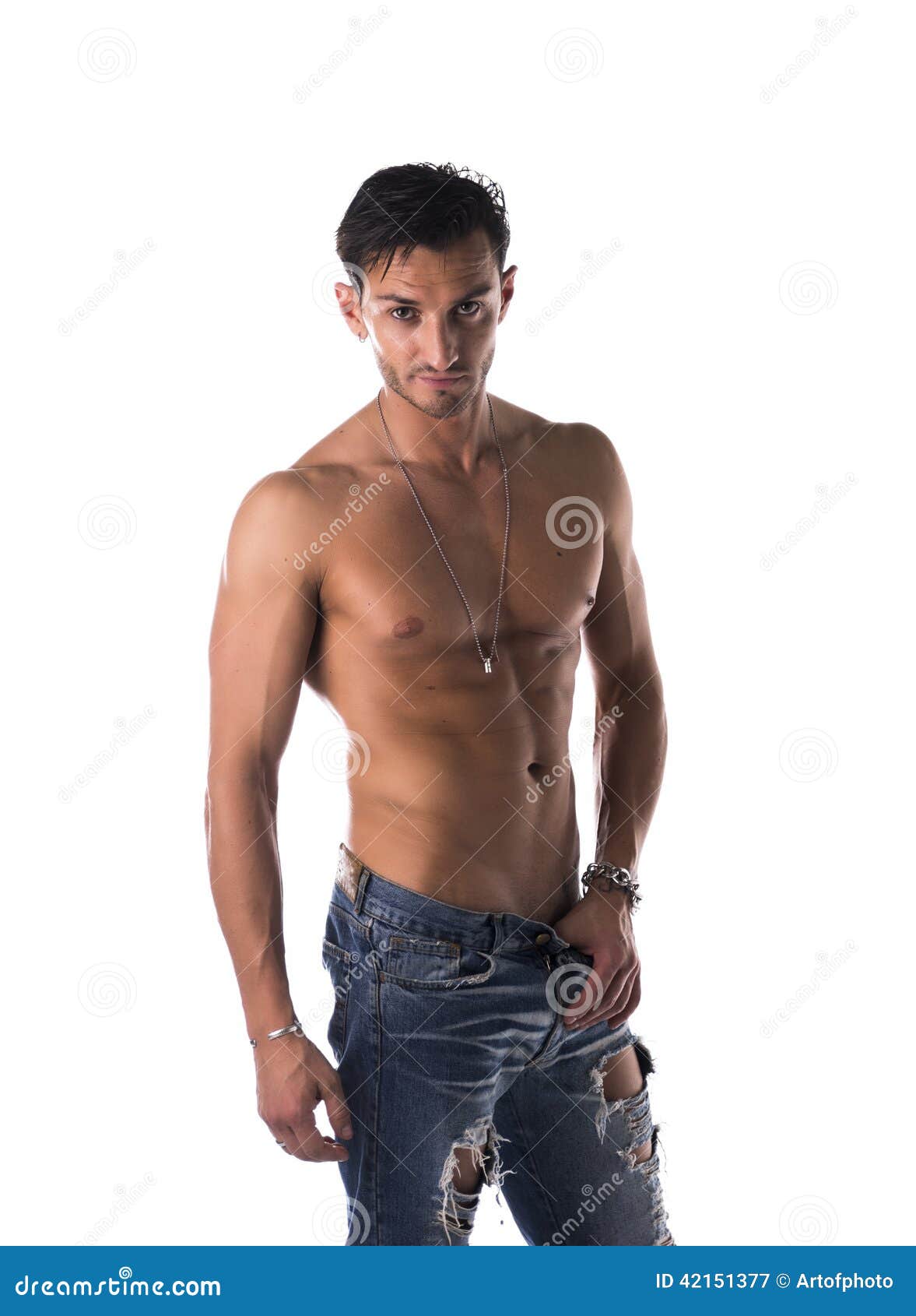 Uomo Magro E Senza Camicia Bello in Jeans Immagine Stock - Immagine di ...