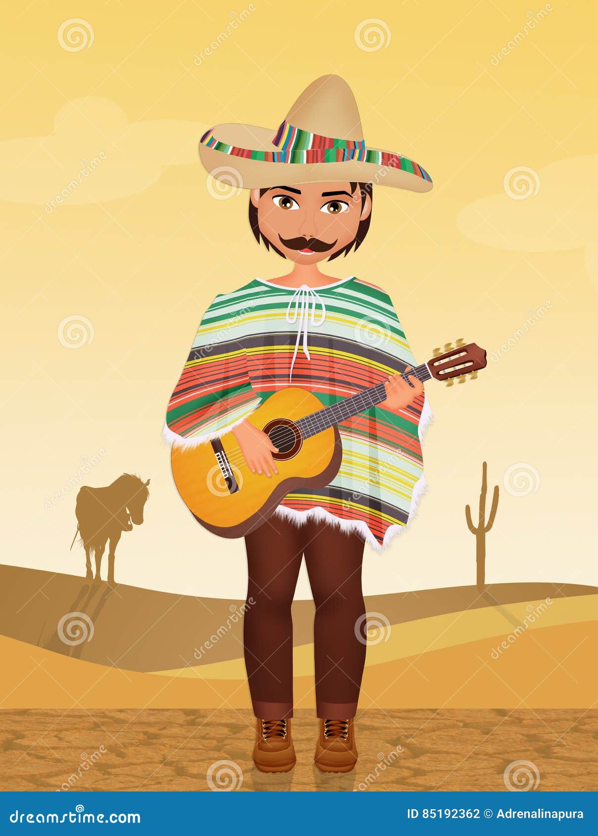 Uomo Messicano Con Il Sombrero E La Chitarra Illustrazione di Stock ...