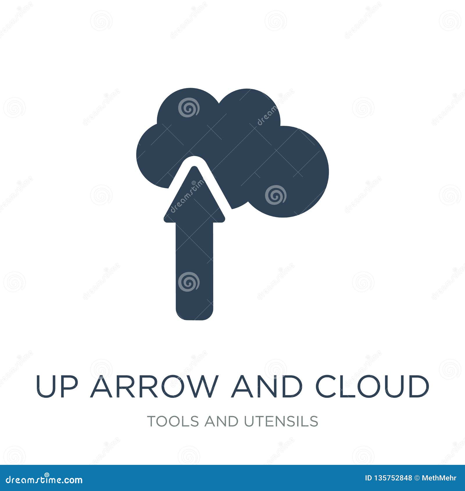 Up Arrow and Cloud Icon in Trendy Design Style. Up Arrow and Cloud Icon Isolated on White ...