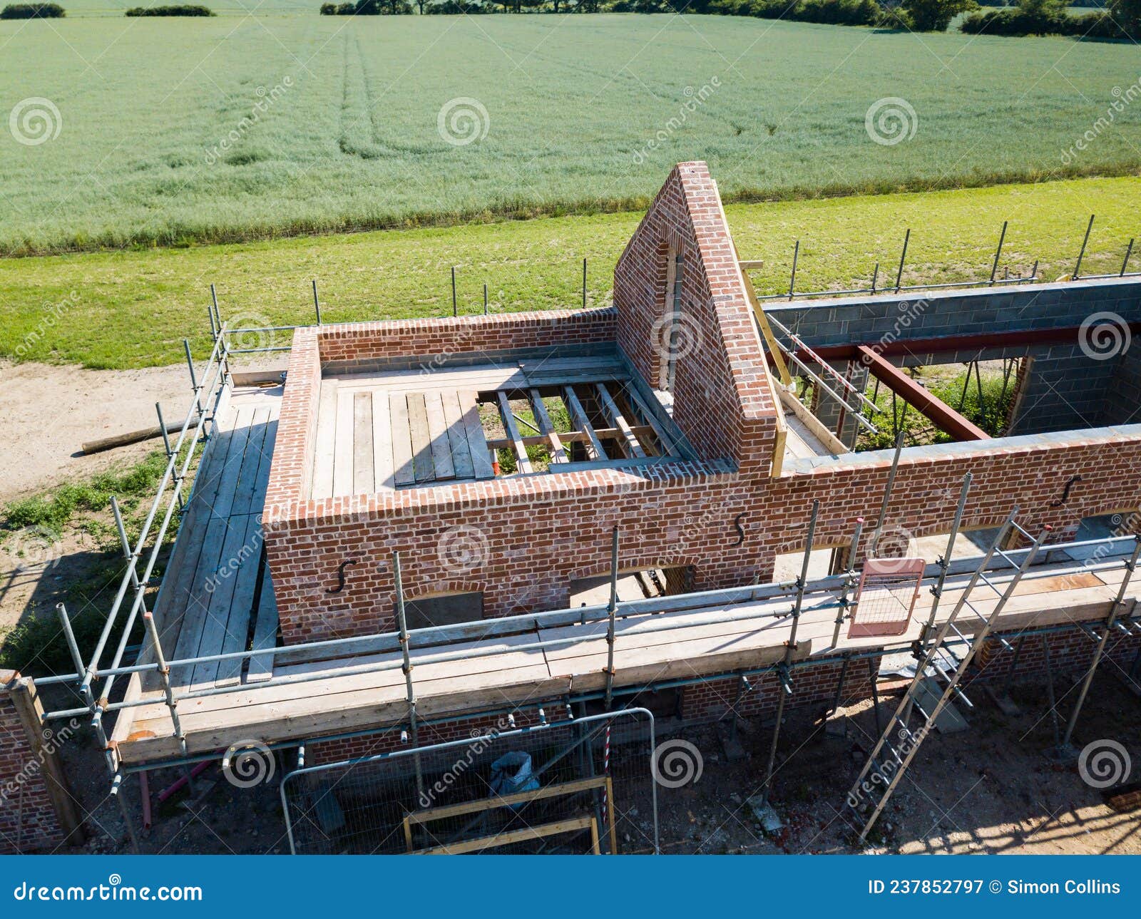 Up Close Aerial Drone View of a Barn Conversation Showing Scaffolding ...
