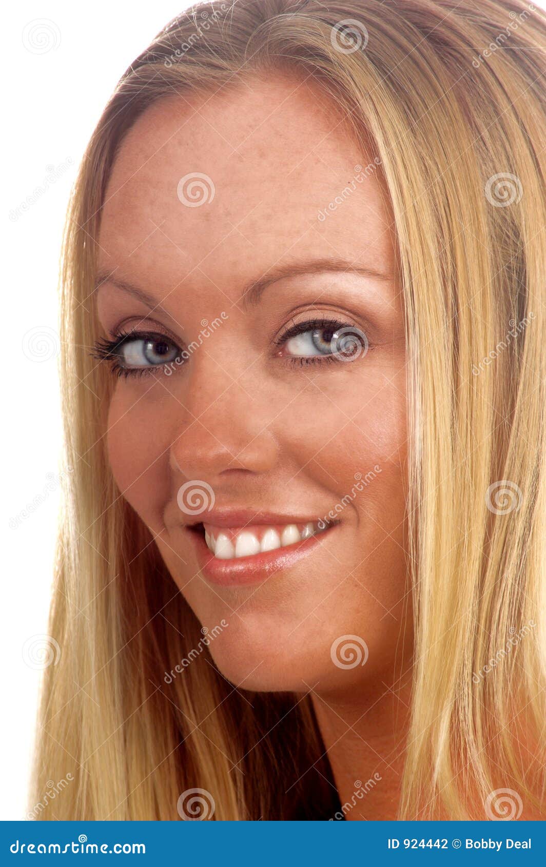 Close Up Of Blond Happy Woman With Dumbbell Royalty Free Stock Image