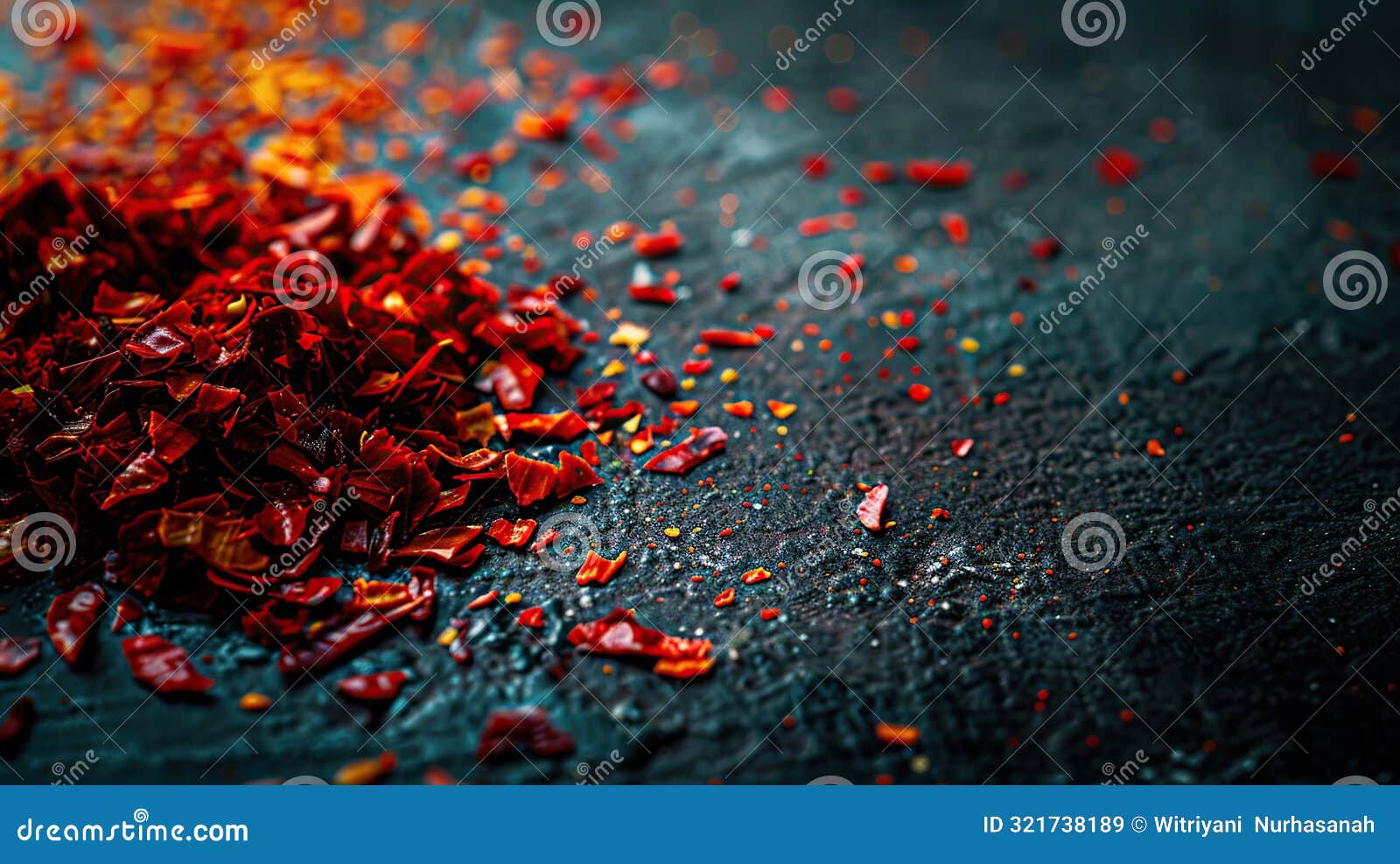 An Up Close Image of Vibrant Red Chili Flakes Sprinkled on a Dark ...