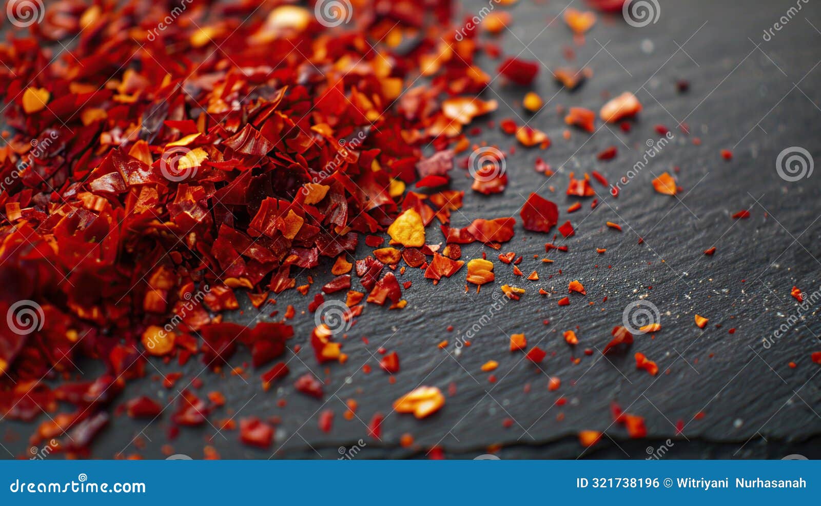An Up Close Image of Vibrant Red Chili Flakes Sprinkled on a Dark ...