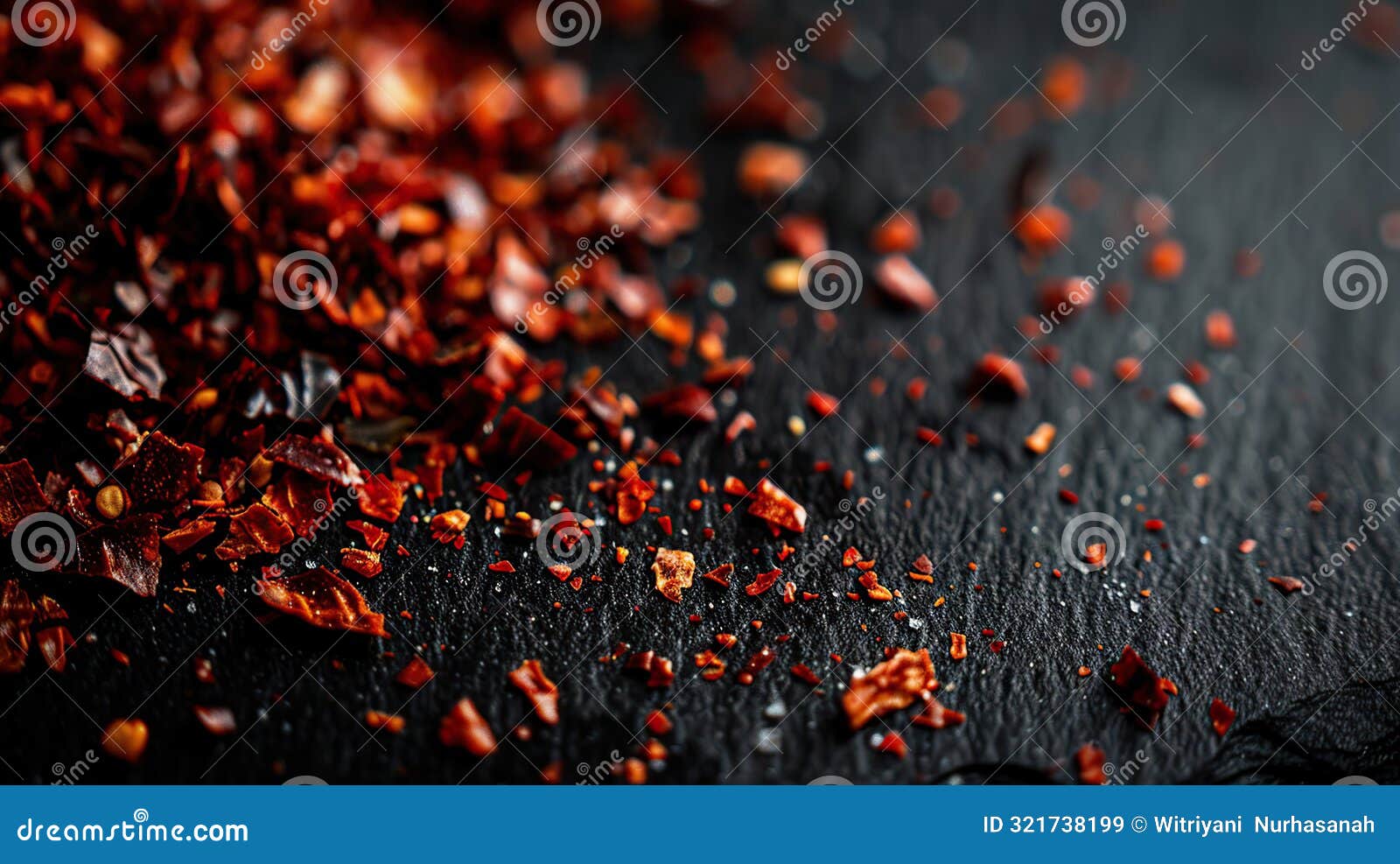 An Up Close Image of Vibrant Red Chili Flakes Sprinkled on a Dark ...