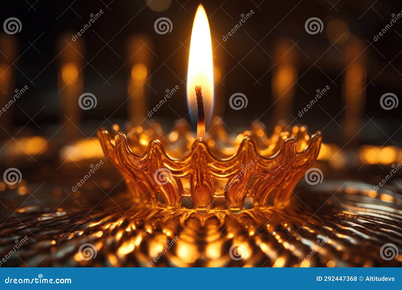 Up-close of a Lit Wick on the First Candle of a Menorah Stock Photo ...
