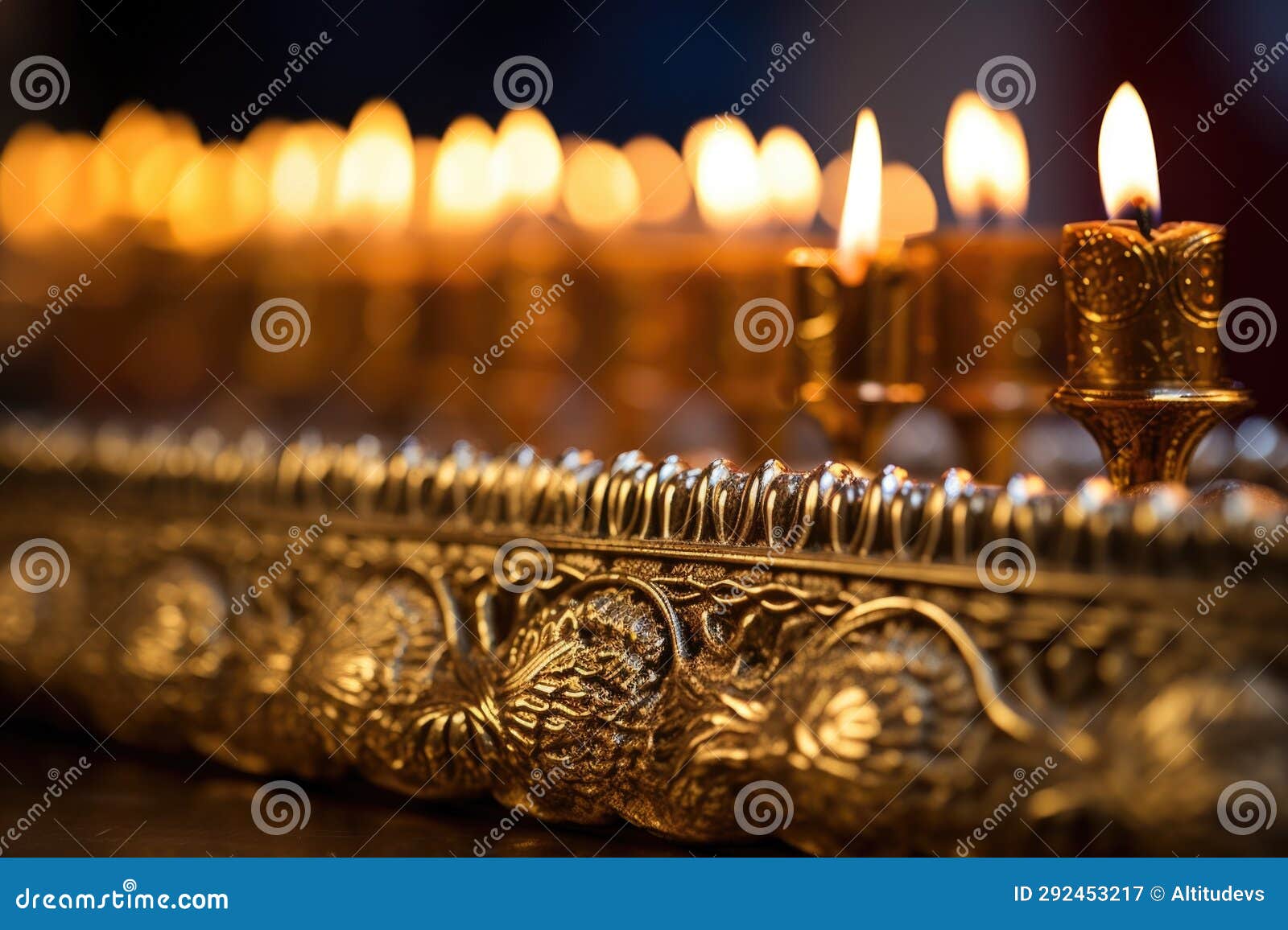 Up-close of a Lit Wick on the First Candle of a Menorah Stock Image ...