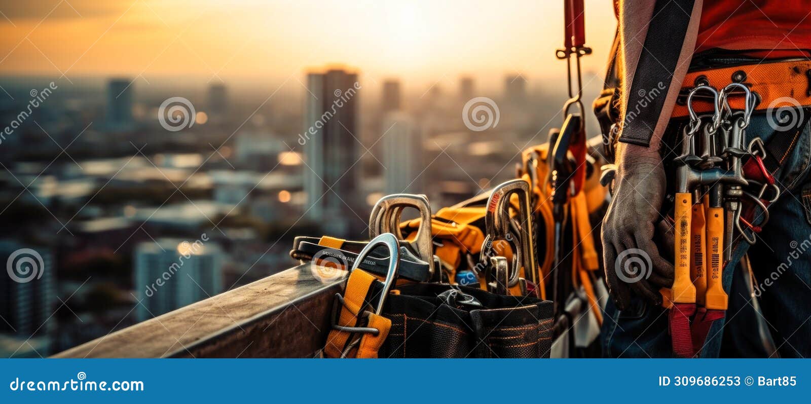 Up-Close View Of A Construction Workers Utility Belt Loaded With ...