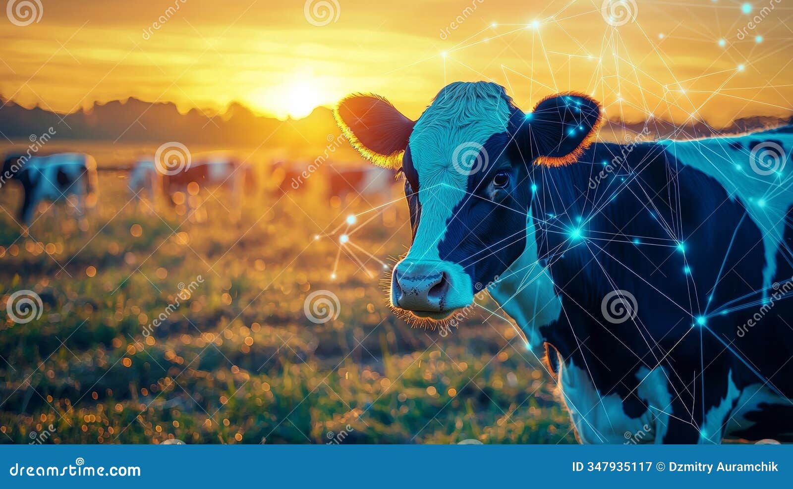 An Up-close View of a Dairy Cow, Layered with Digital Data Points ...