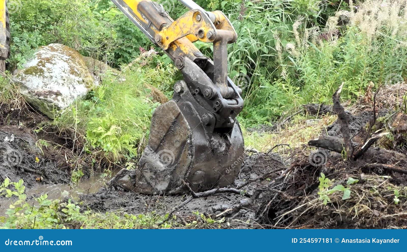 Bucket Excavator Digging Out Earth Close-up Stock Video - Video of ...