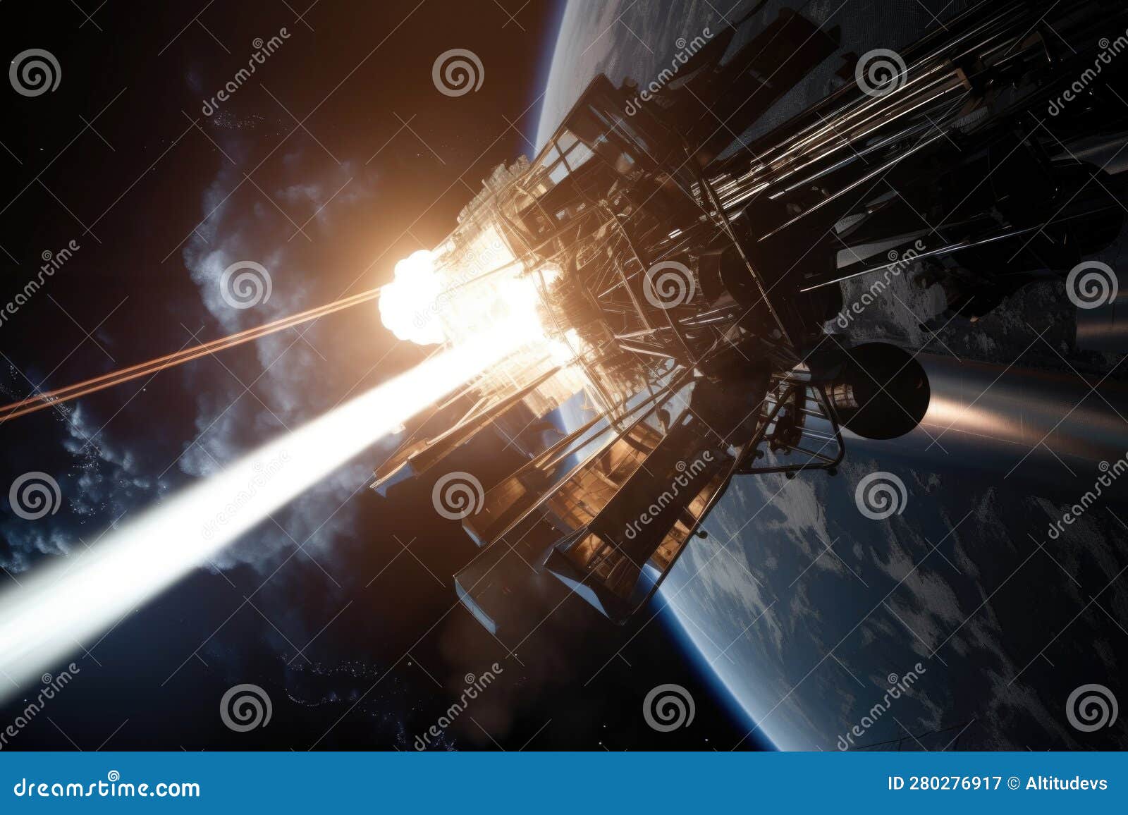 Up-close View of Satellite Thrusters Blasting into Space Stock ...