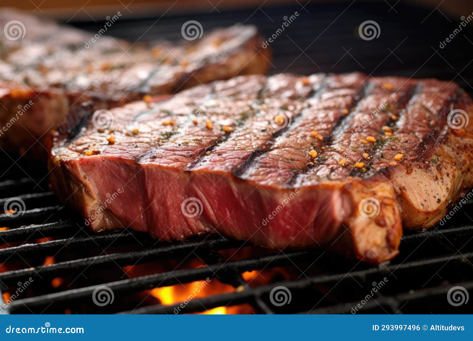An Up-close View of Seared Grill Marks on T-bone Steak Stock Photo ...
