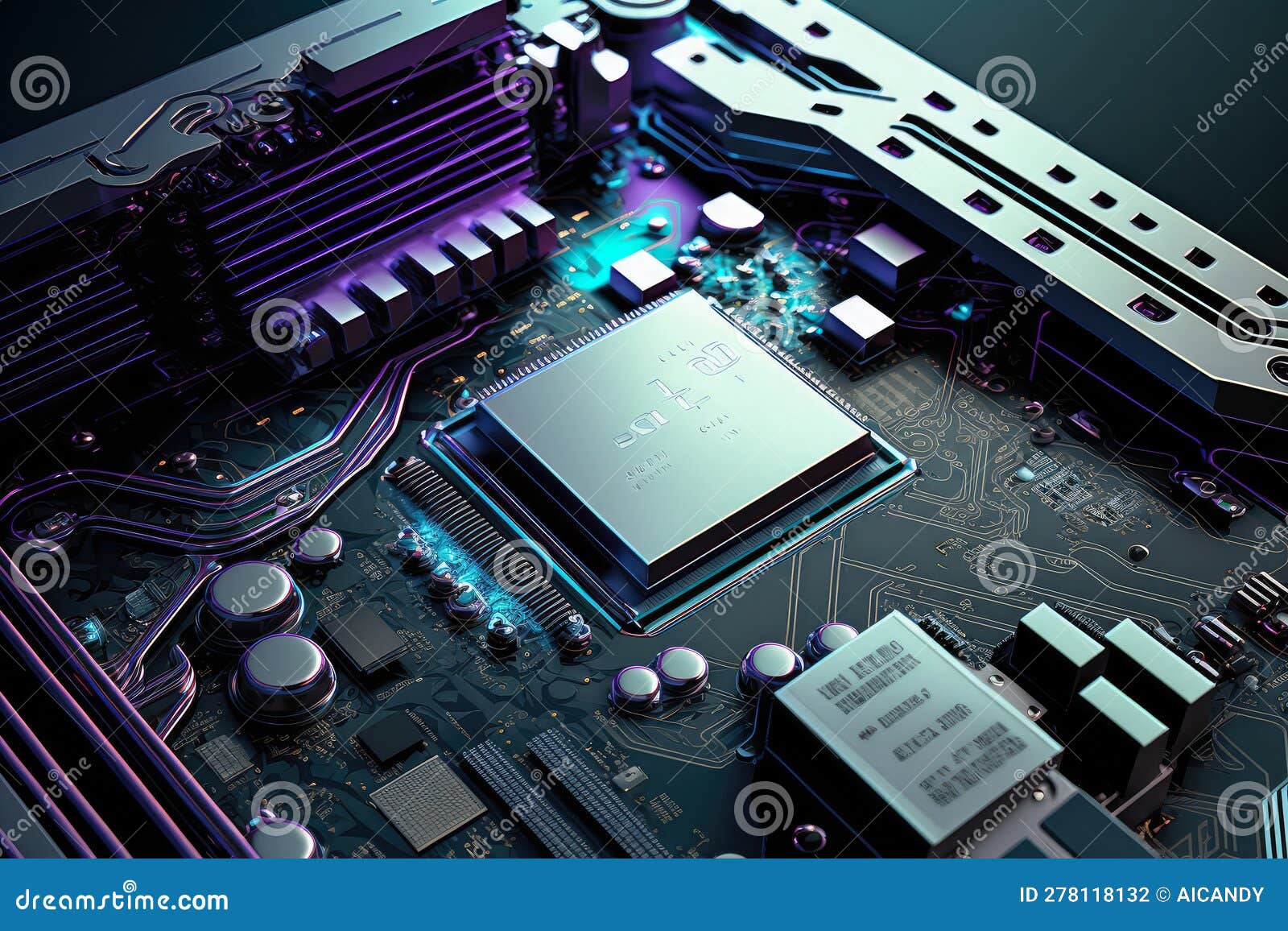 Up-Close View of Sleek Computer Motherboard Components Stock ...