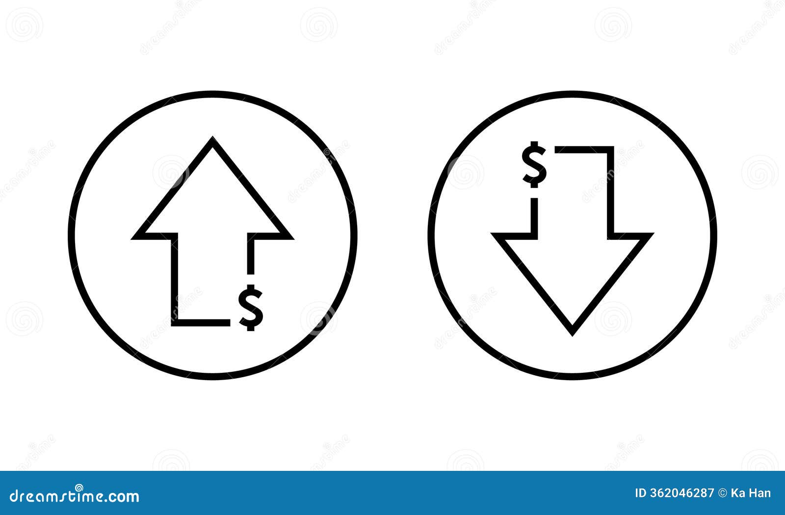 Up and Down Dollar Arrow Icon on Circle Line. USD Growth and Decline Sign Symbol Stock Image ...