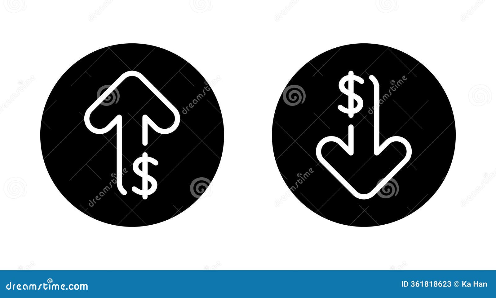 Up and Down Dollar Arrow Outline Icon on Black Circle. Increase and Decrease USD Sign Symbol ...