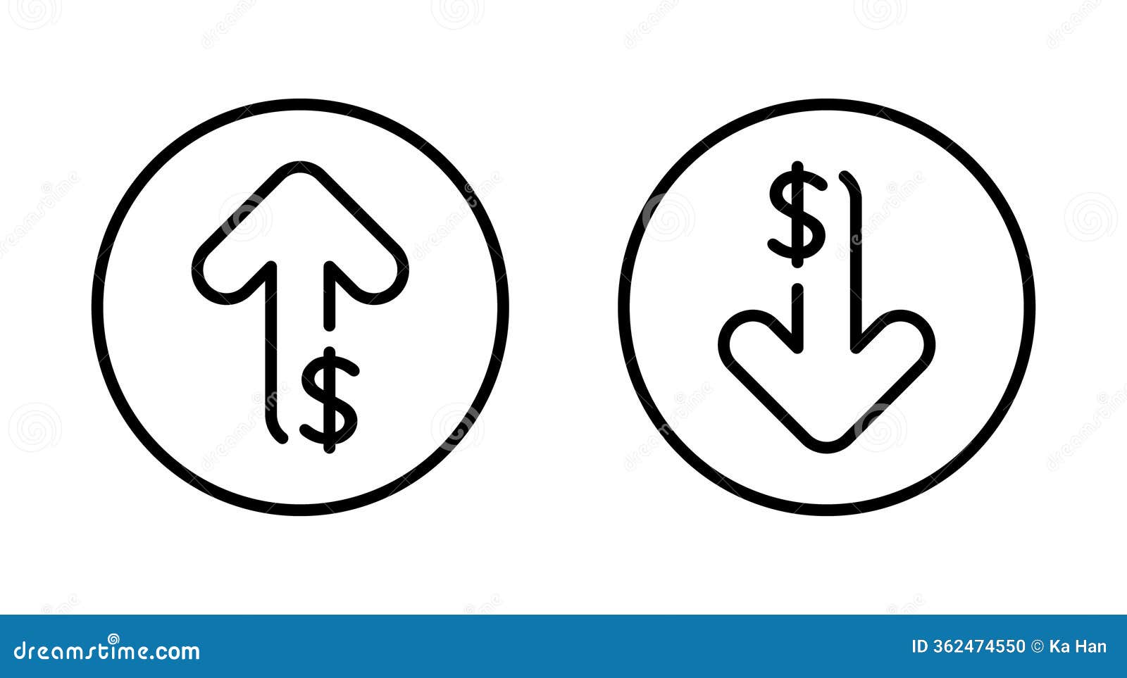 Up and Down Dollar Arrow Outline Icon on Circle Line. Increase and Decrease USD Sign Symbol ...
