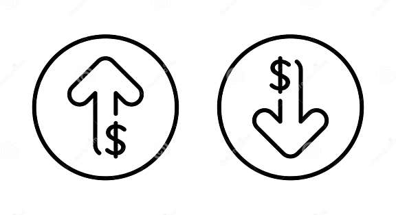 Up and Down Dollar Arrow Outline Icon on Circle Line. Increase and Decrease USD Sign Symbol ...