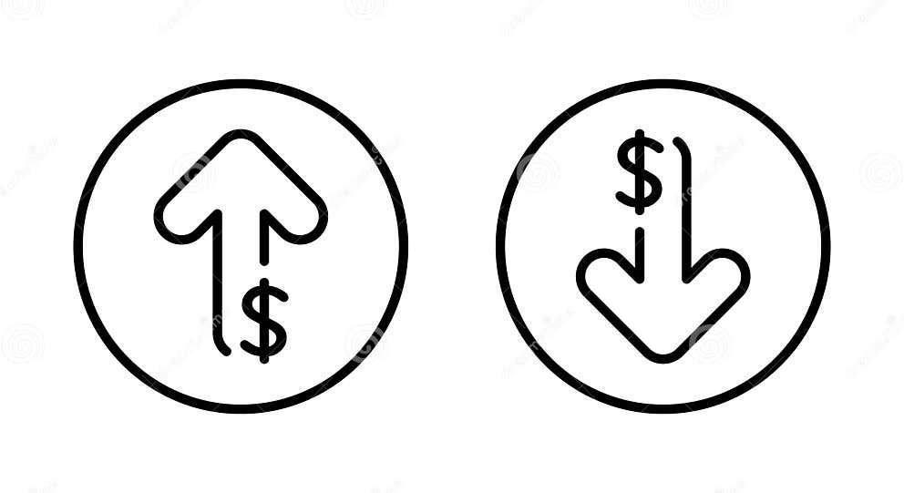 Up and Down Dollar Arrow Outline Icon on Circle Line. Increase and Decrease USD Sign Symbol ...