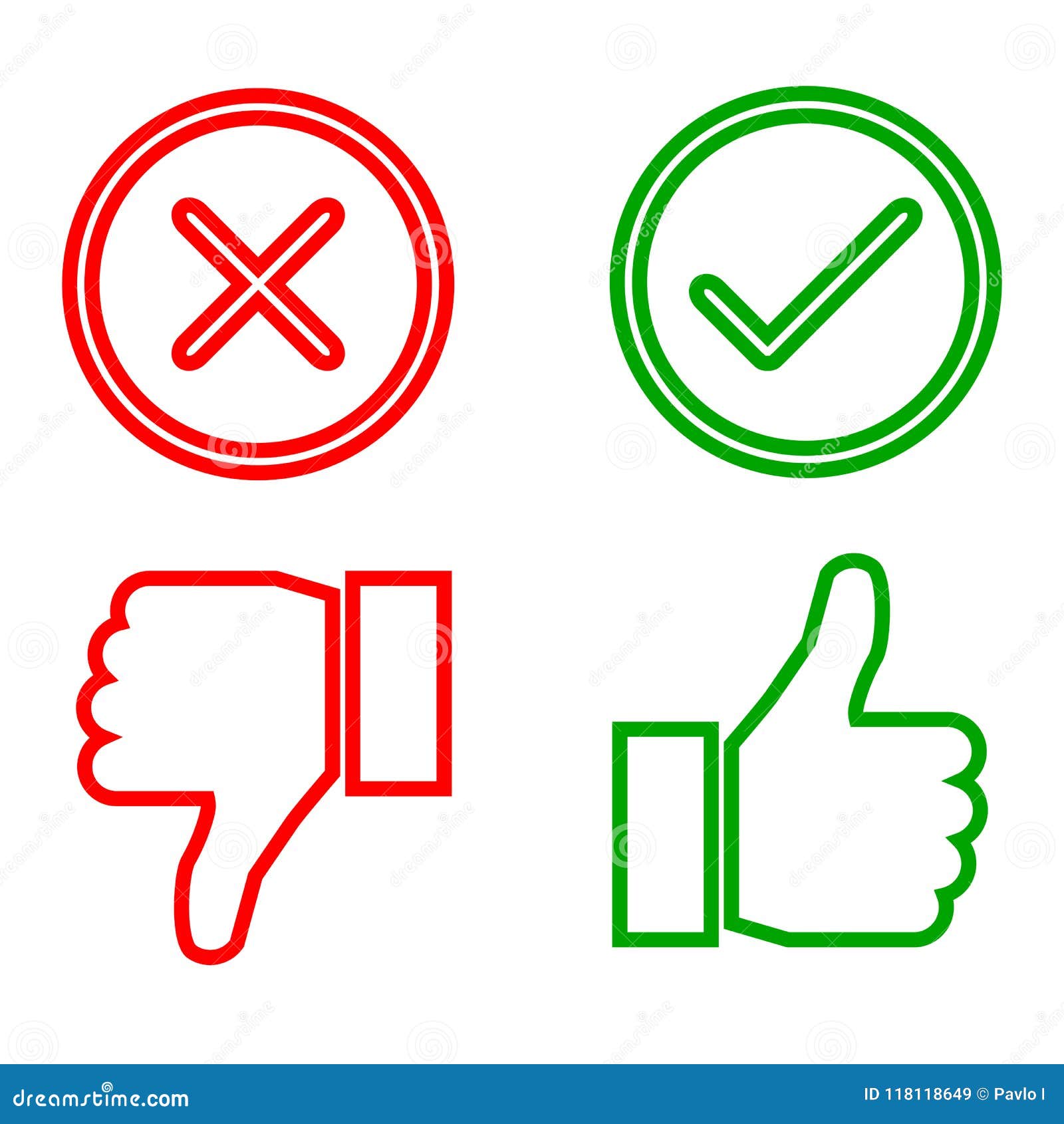 Up and Down Index Finger with Check Mark and Cross Stock Illustration ...