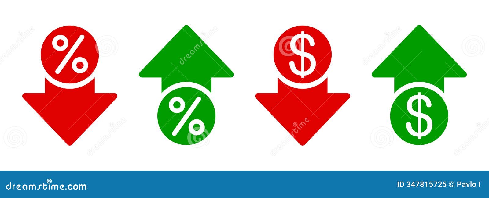 Up and Down Percent Icon with Arrow, Money Dollar Decrease Increase Stock Vector - Illustration ...