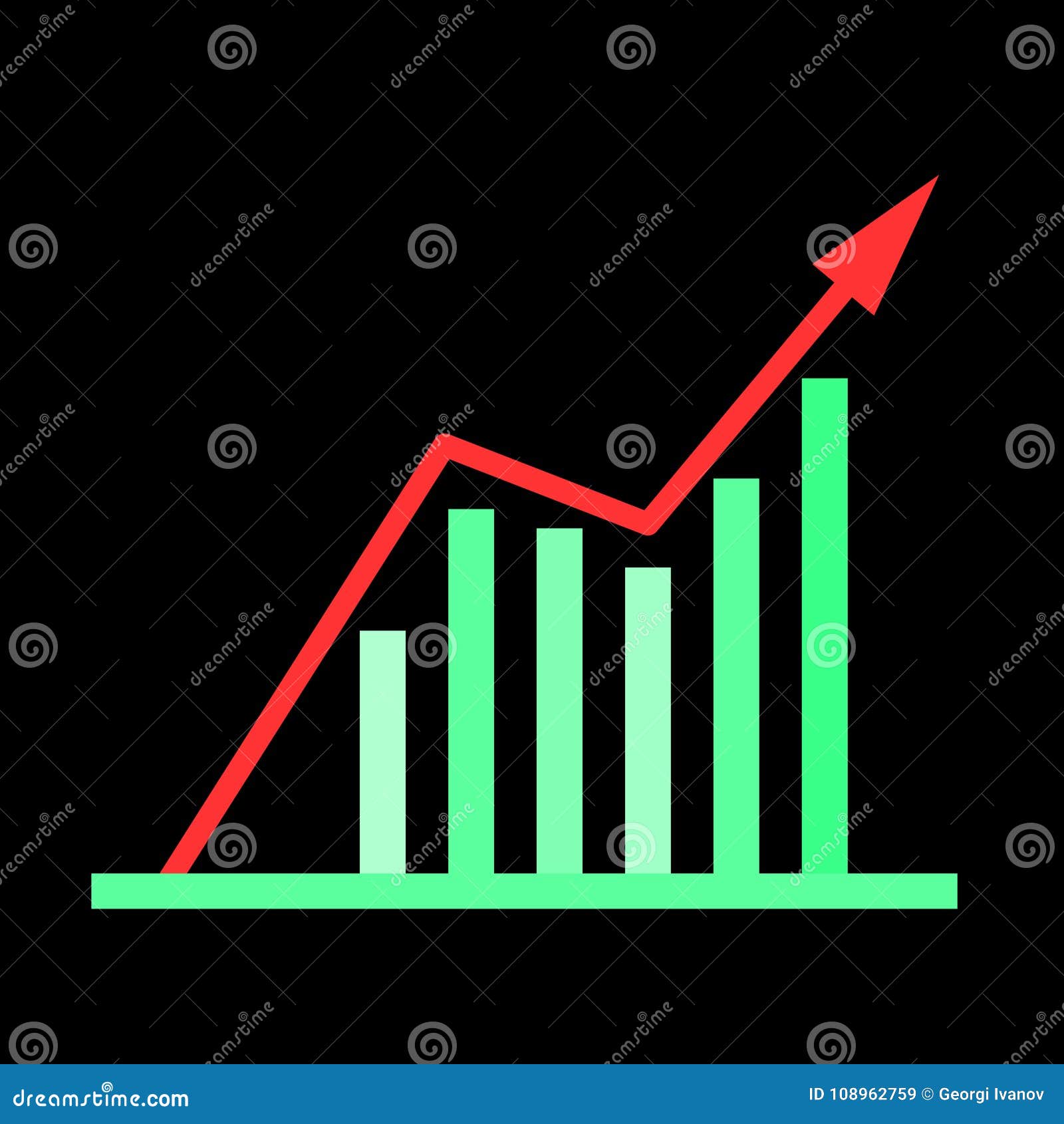Up-trending Business Graph. Green on Black Stock Vector - Illustration ...