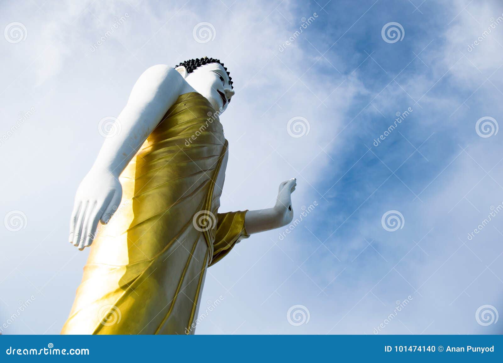 Up View Standing Buddha and Raise the Right Hand. Stock Photo - Image ...