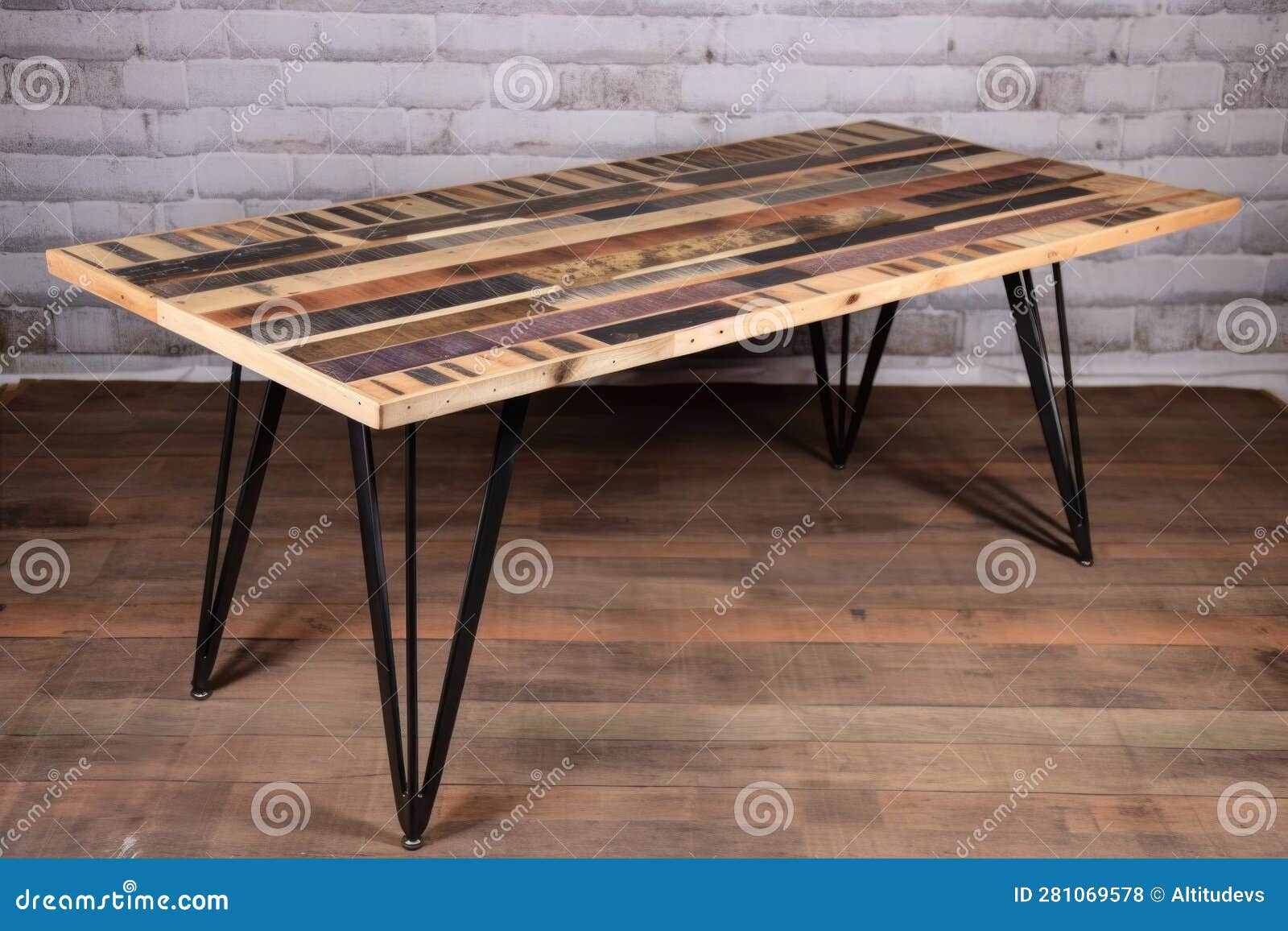 Upcycled Dining Table with a Mix of Different Types of Wood and Metal ...