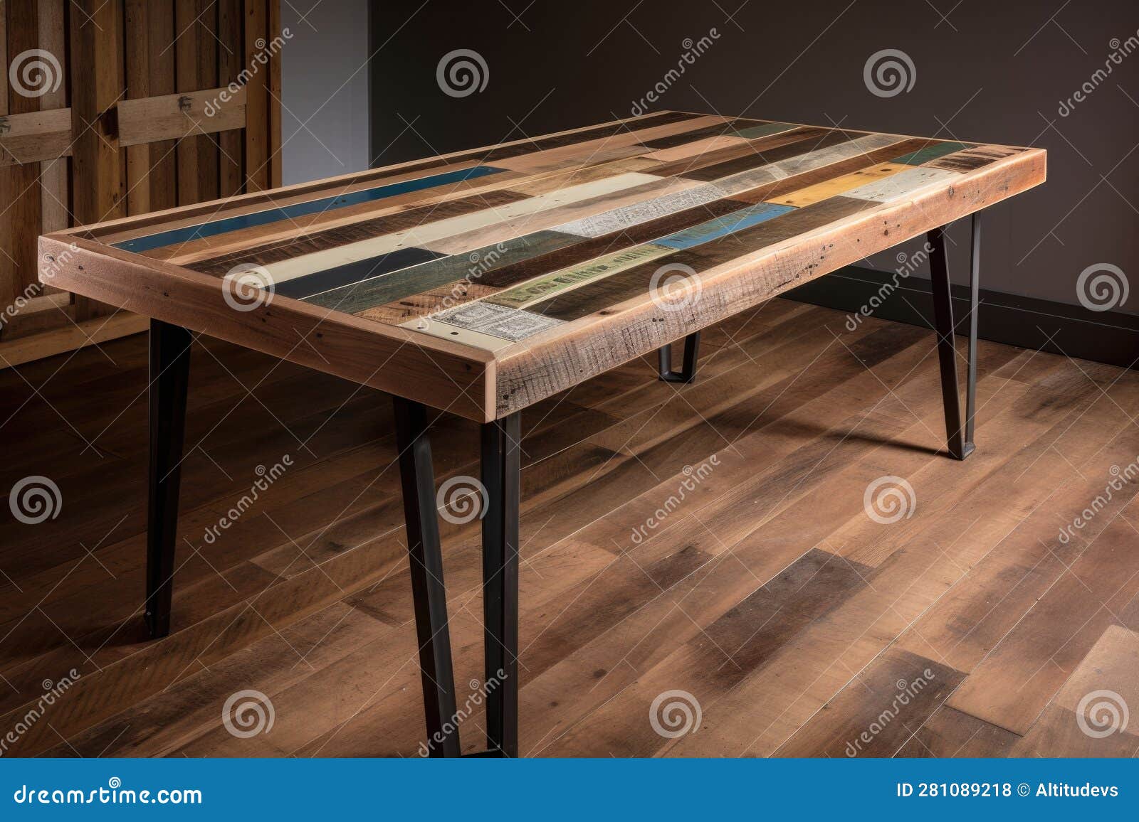 Upcycled Dining Table with a Mix of Different Types of Wood and Metal ...
