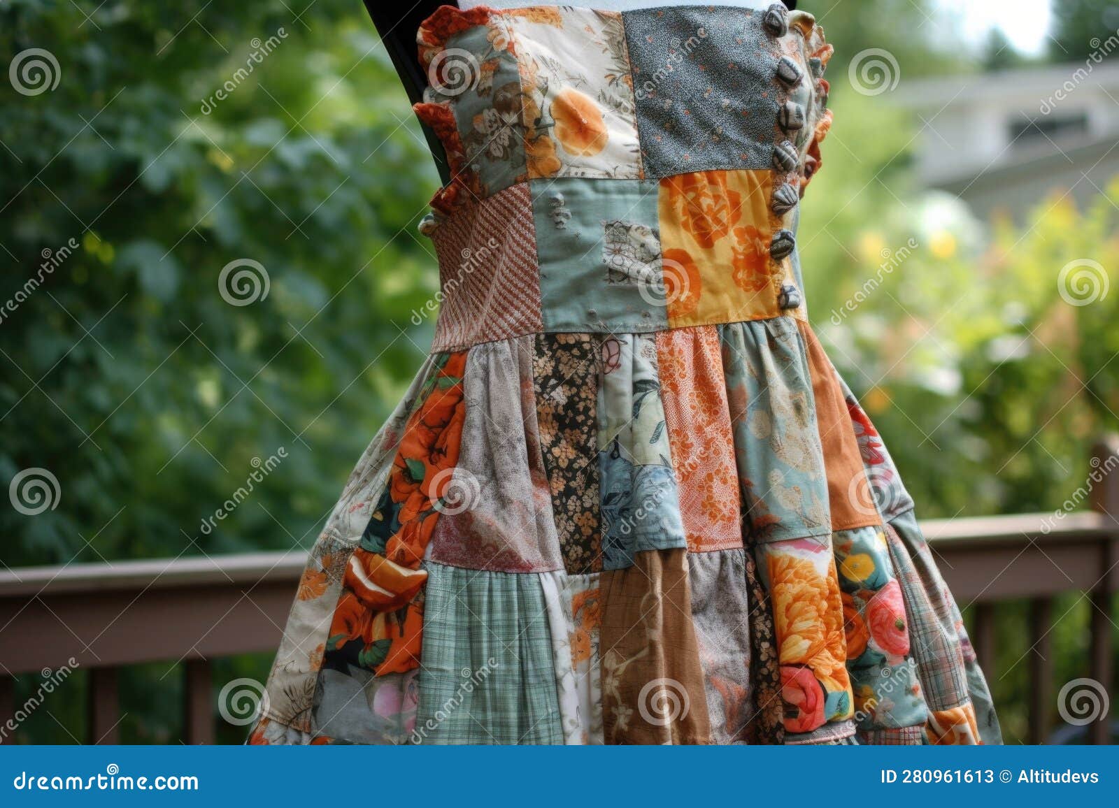 Upcycled Dress Made of Different Fabrics, Patterns and Textures Stock ...