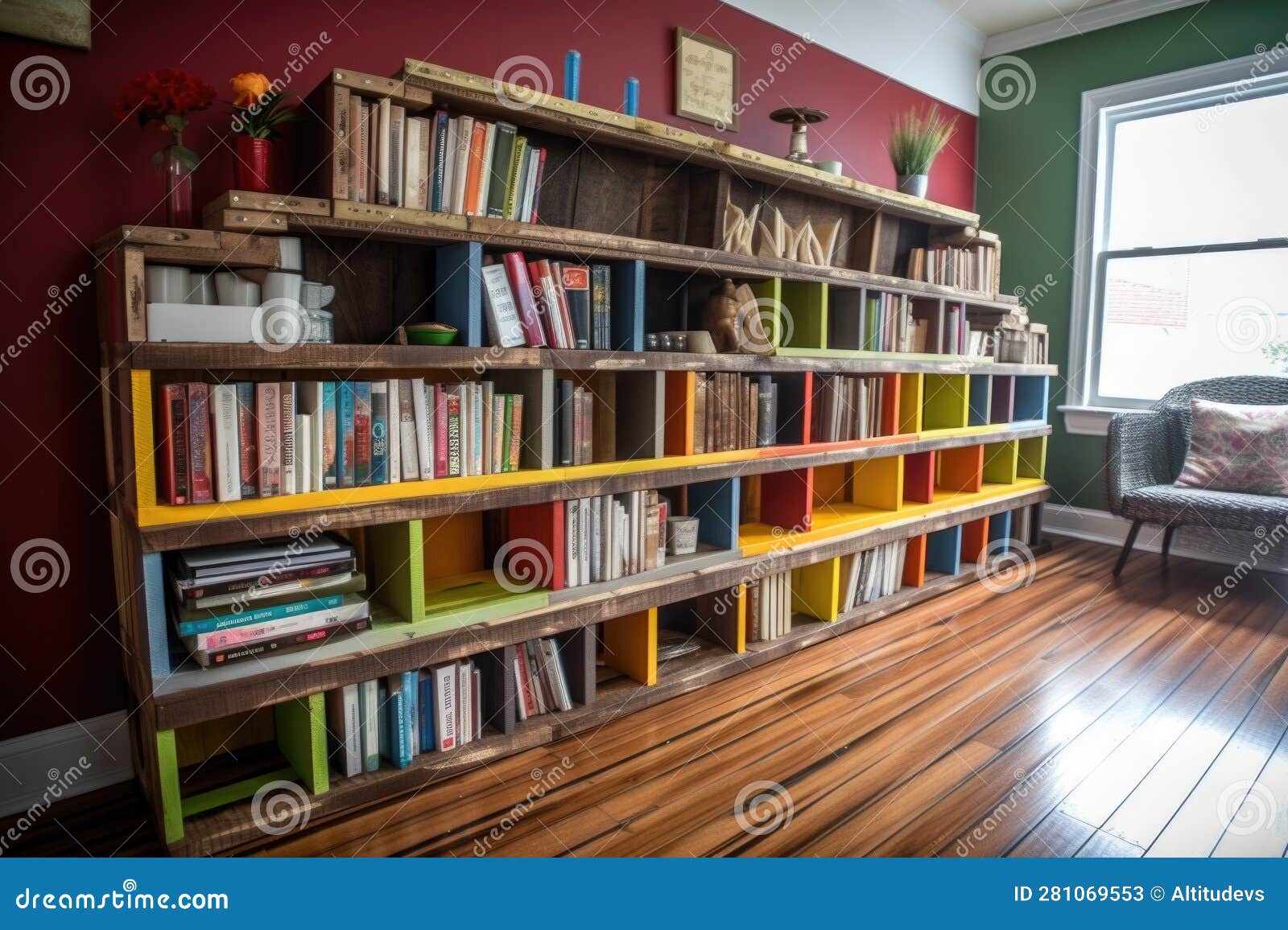 Upcycled Library with Upcycled Bookshelves and Upcycle Books Stock ...