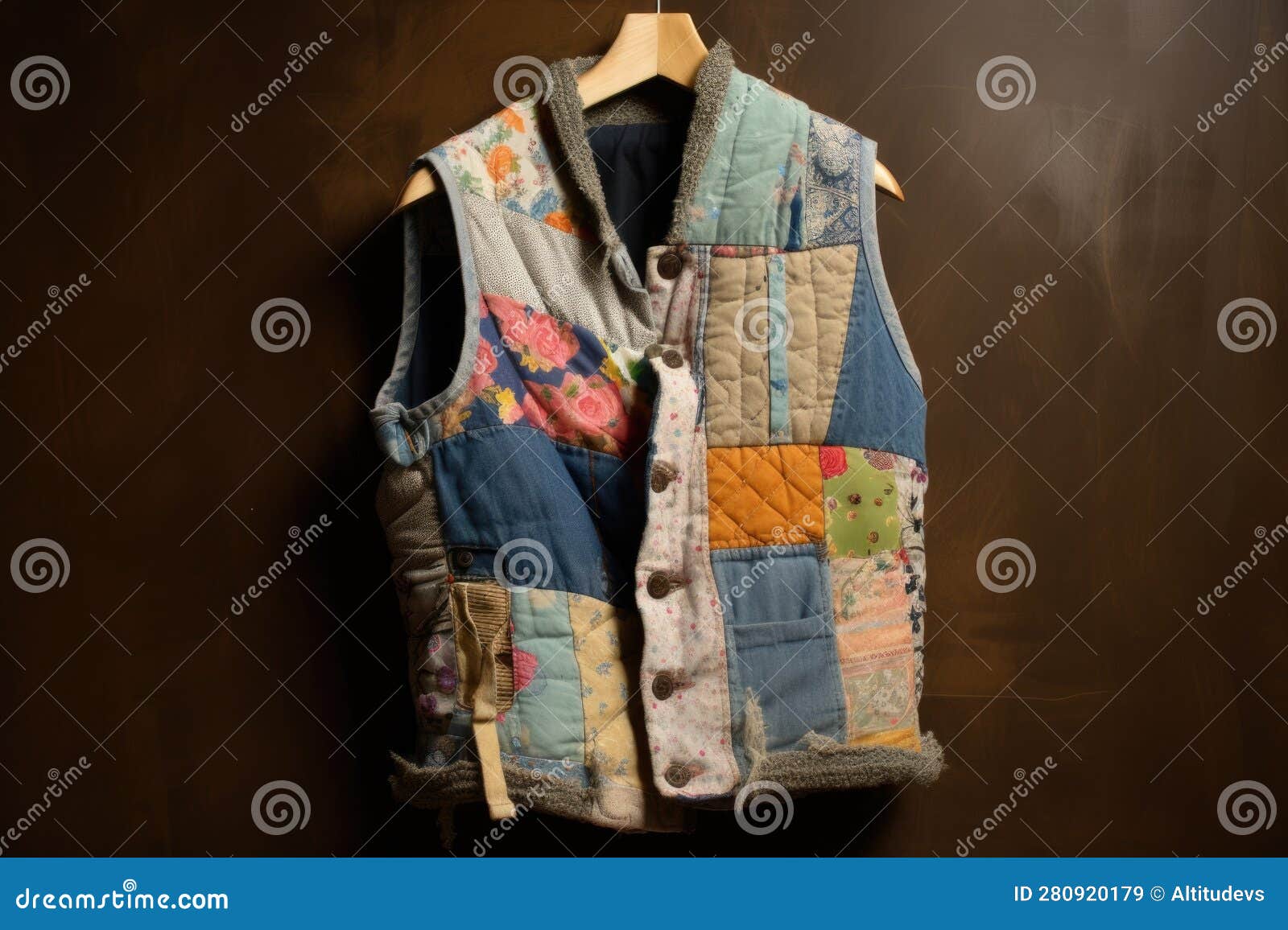 Upcycled Vest with Patchwork of Different Fabrics and Textures Stock ...