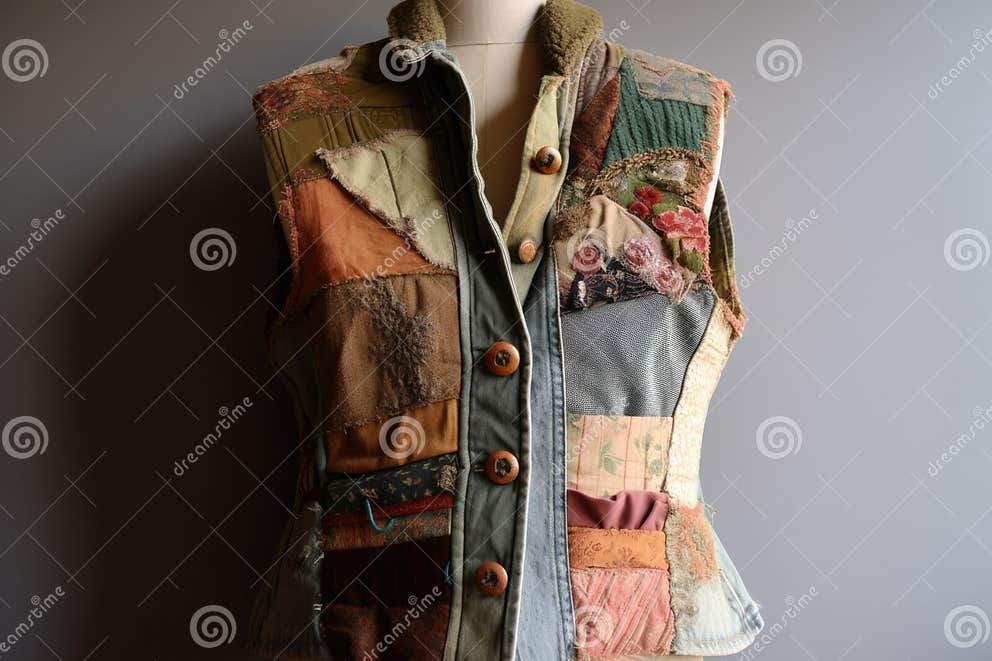 Upcycled Vest with Patchwork of Different Fabrics and Textures Stock ...