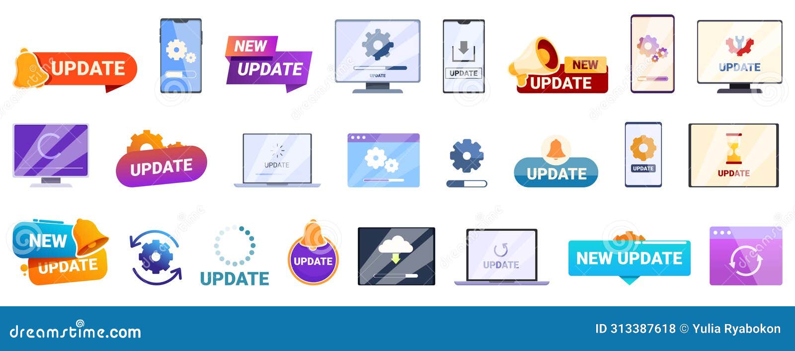 Update App Software Icons Set Cartoon Vector. Platform System Stock ...