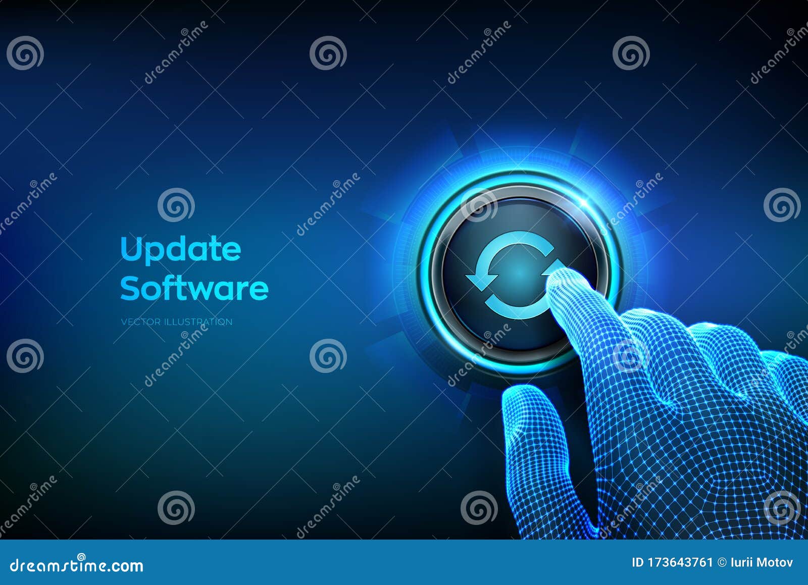 Update Button. Closeup Finger about To Press a Button. Upgrade Software ...