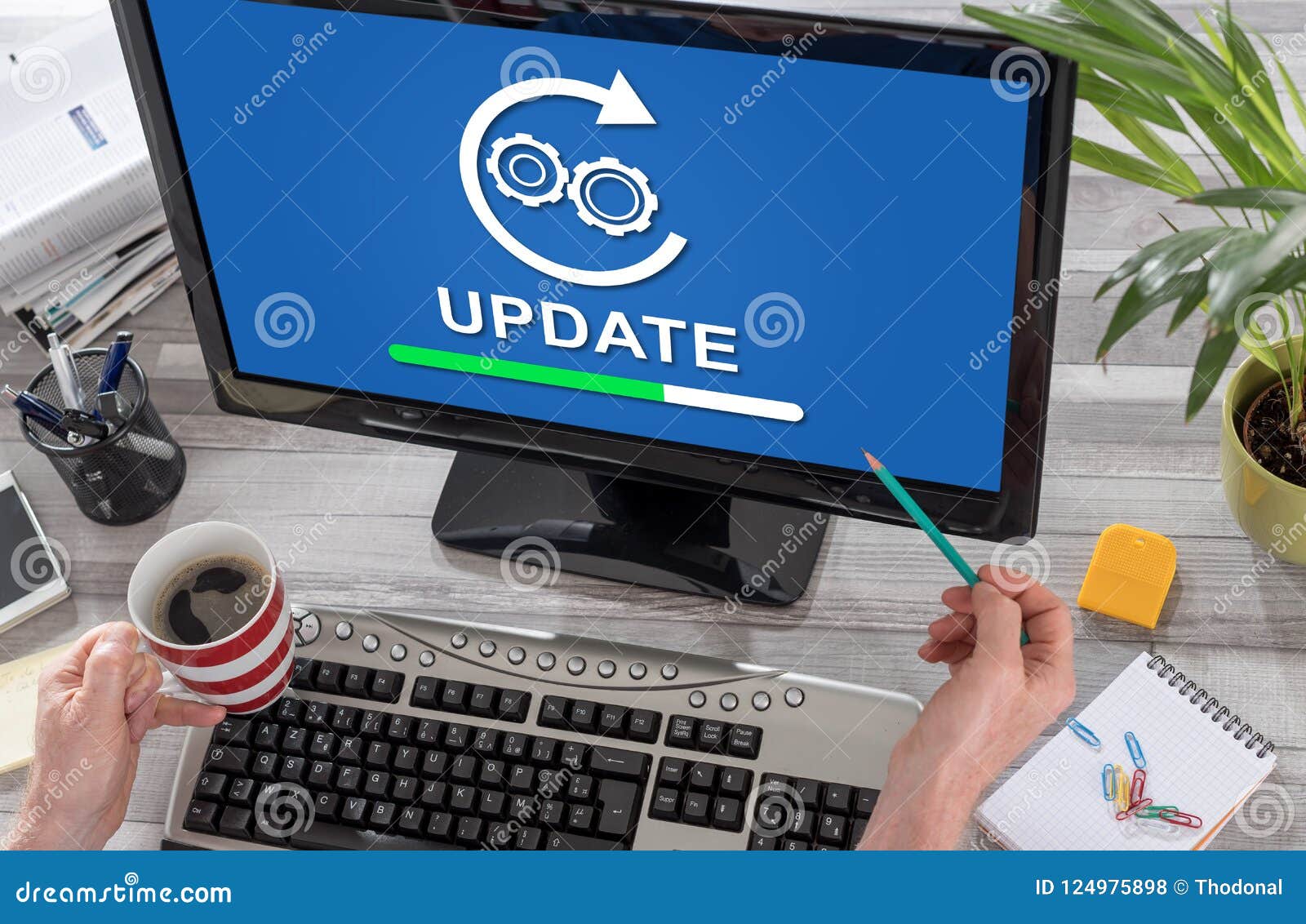 Update Concept on a Computer Stock Photo - Image of download, desk ...