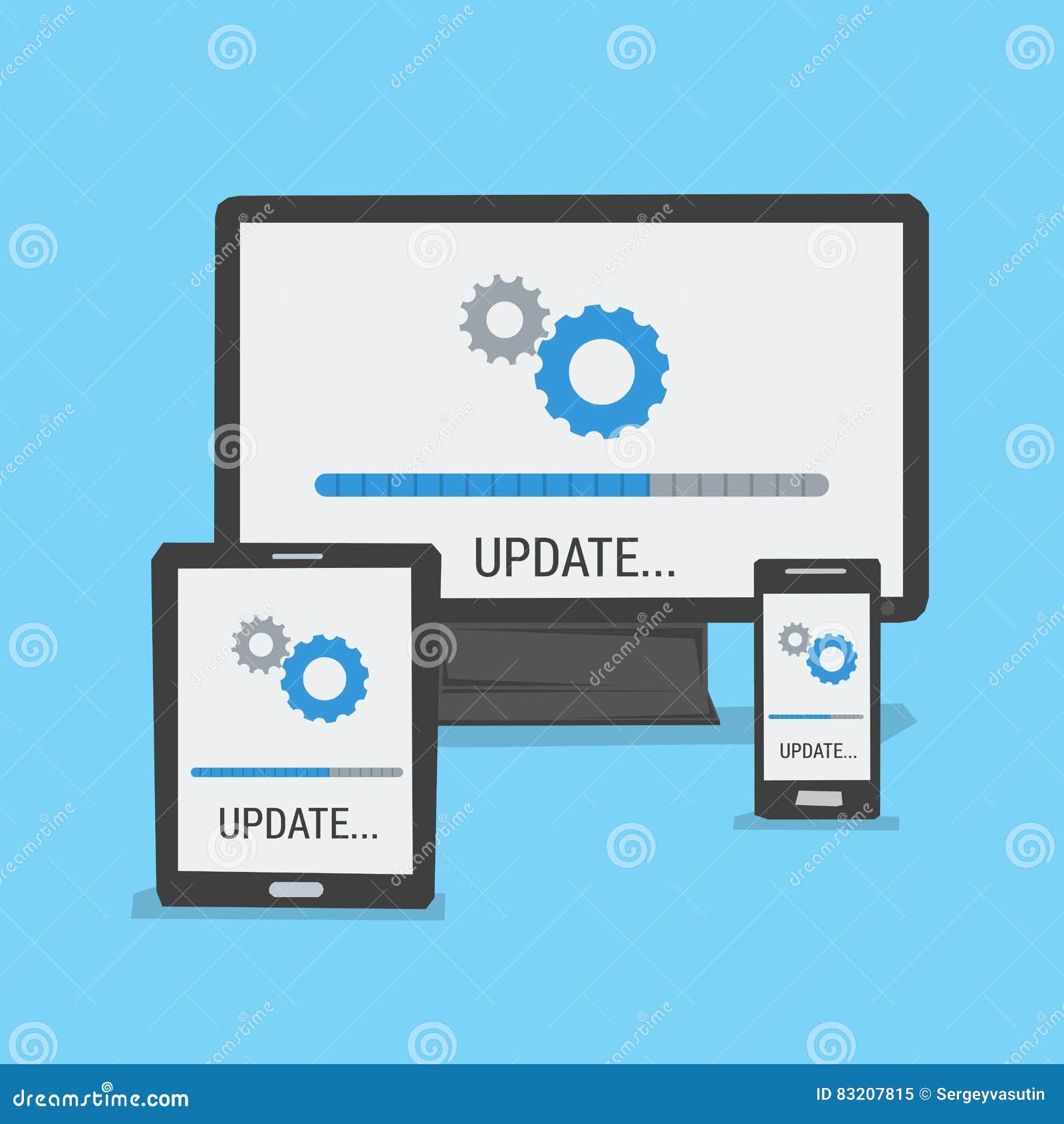 New Update For Devices Banner. Computer, Laptop, Tablet And Smart Phone ...