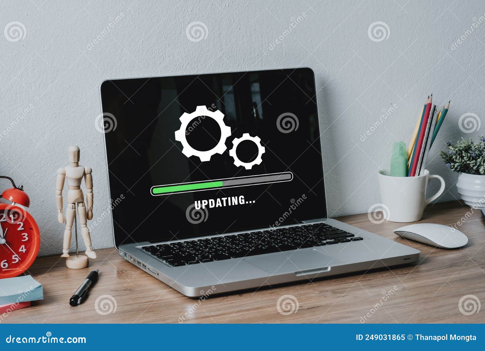 Person Waiting for Installing Update Process with Loading Bar Icon on ...