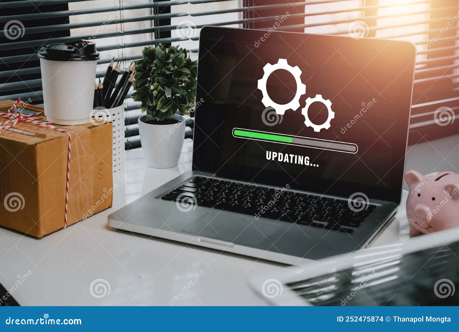 Person Waiting for Installing Update Process with Loading Bar Icon on ...