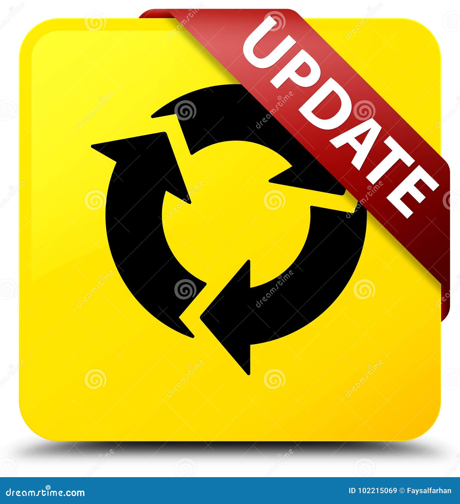 Update (refresh Icon) Yellow Square Button Red Ribbon in Corner Stock ...