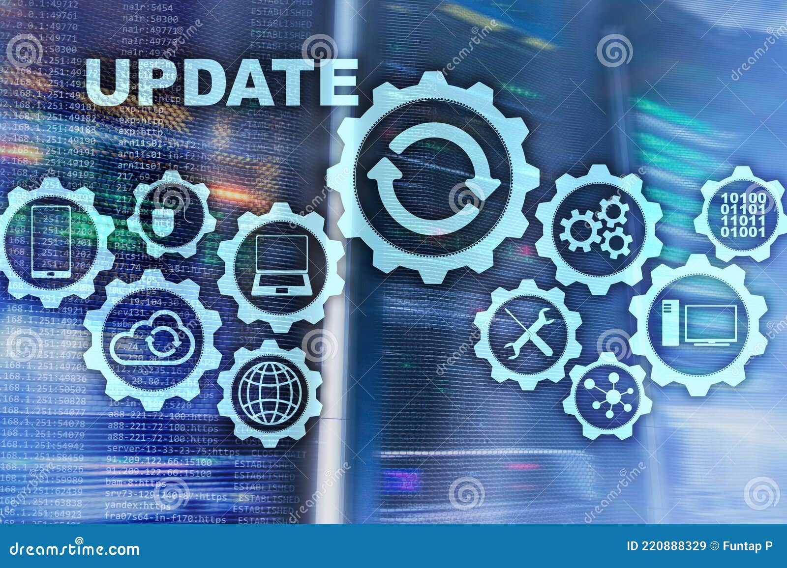 Update Software Computer On Virtual Screen Server Room Datacenter ...