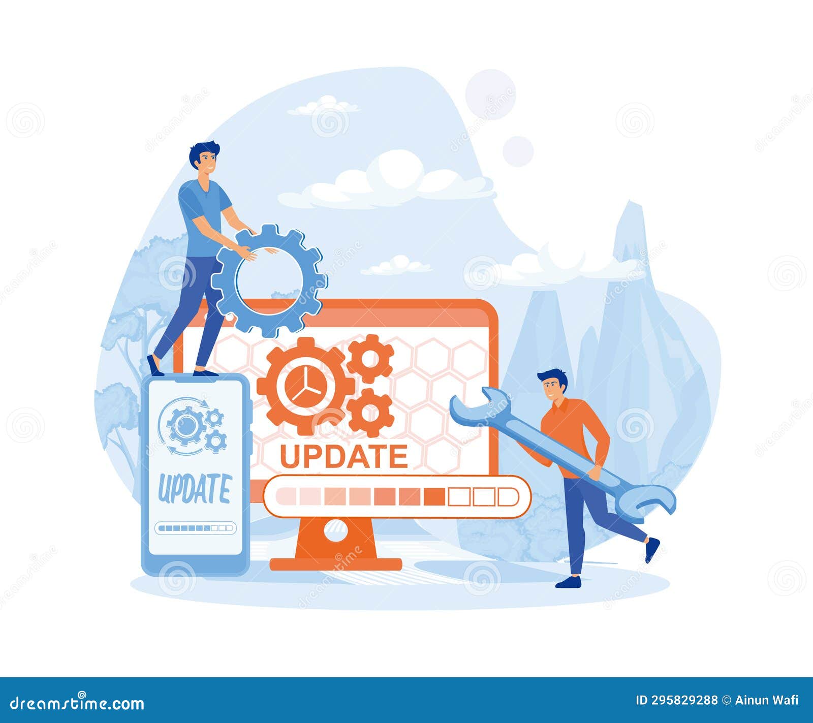 Update Software Mini People Work with Upgrade System. Stock Vector ...