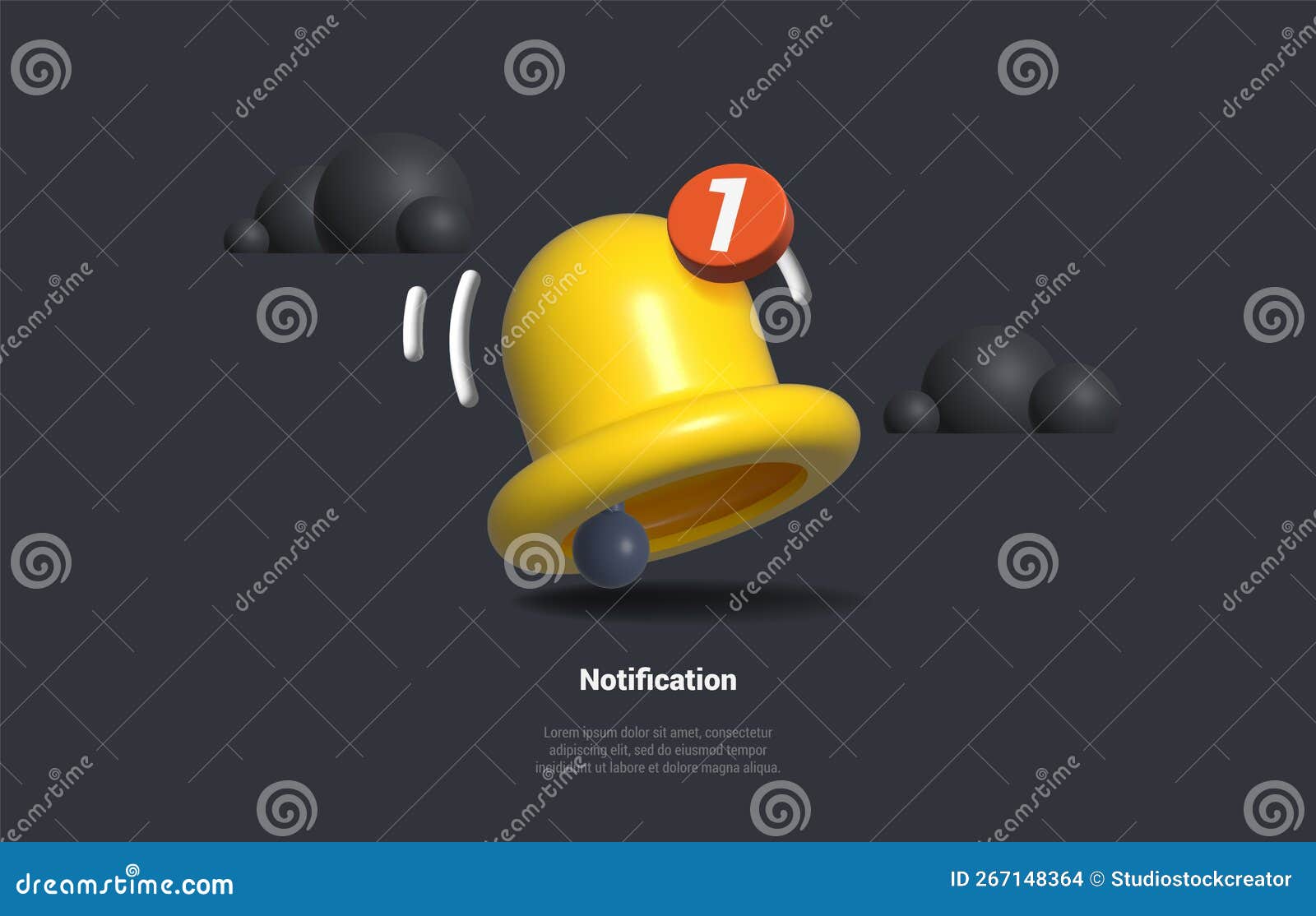 Update Time Creative Concept. 3d Realistic Notification Bell, 3d Render ...