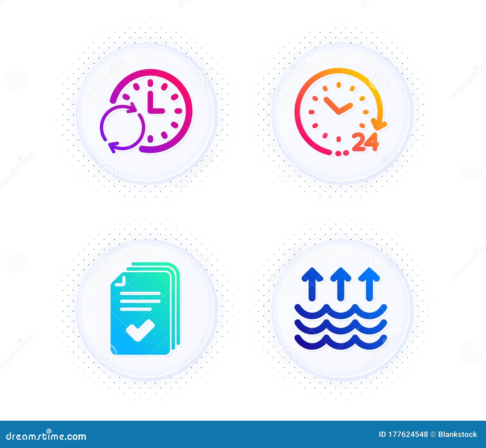 Update Time, 24 Hours And Handout Icons Set. Evaporation Sign. Refresh ...