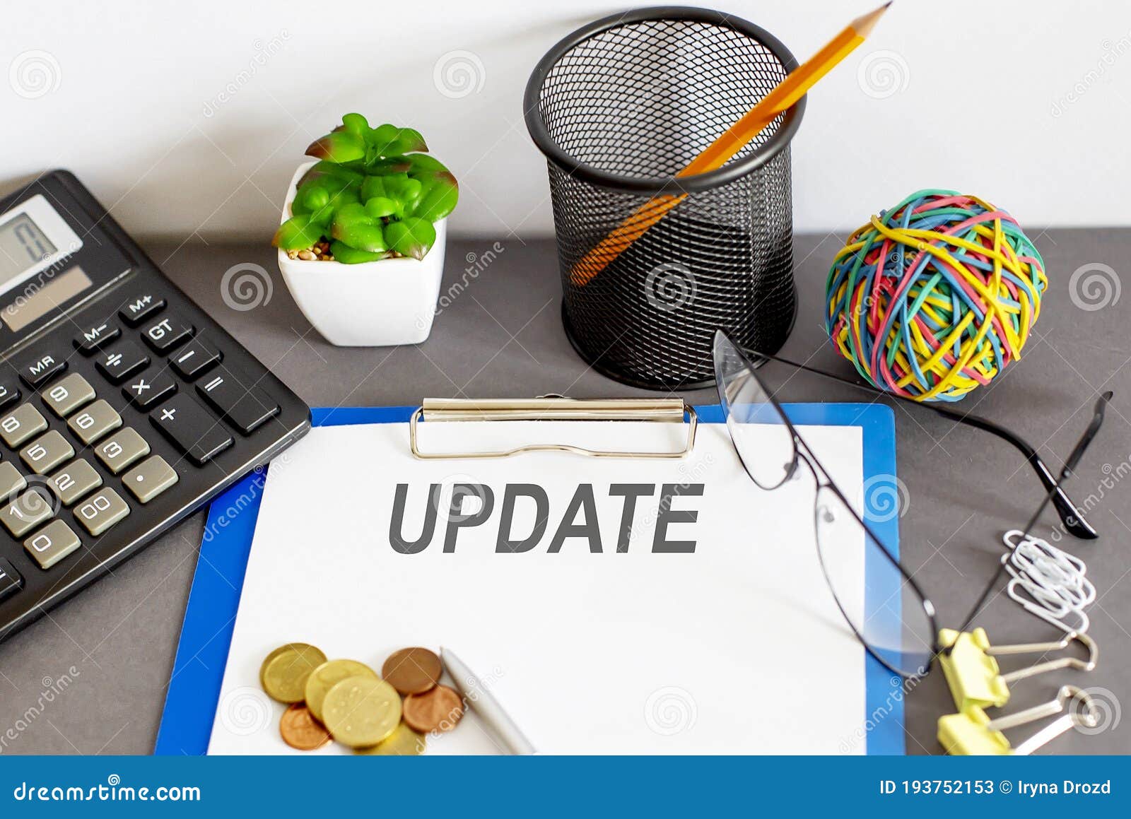 UPDATE Written on the Paper with Office Tools Stock Image - Image of ...