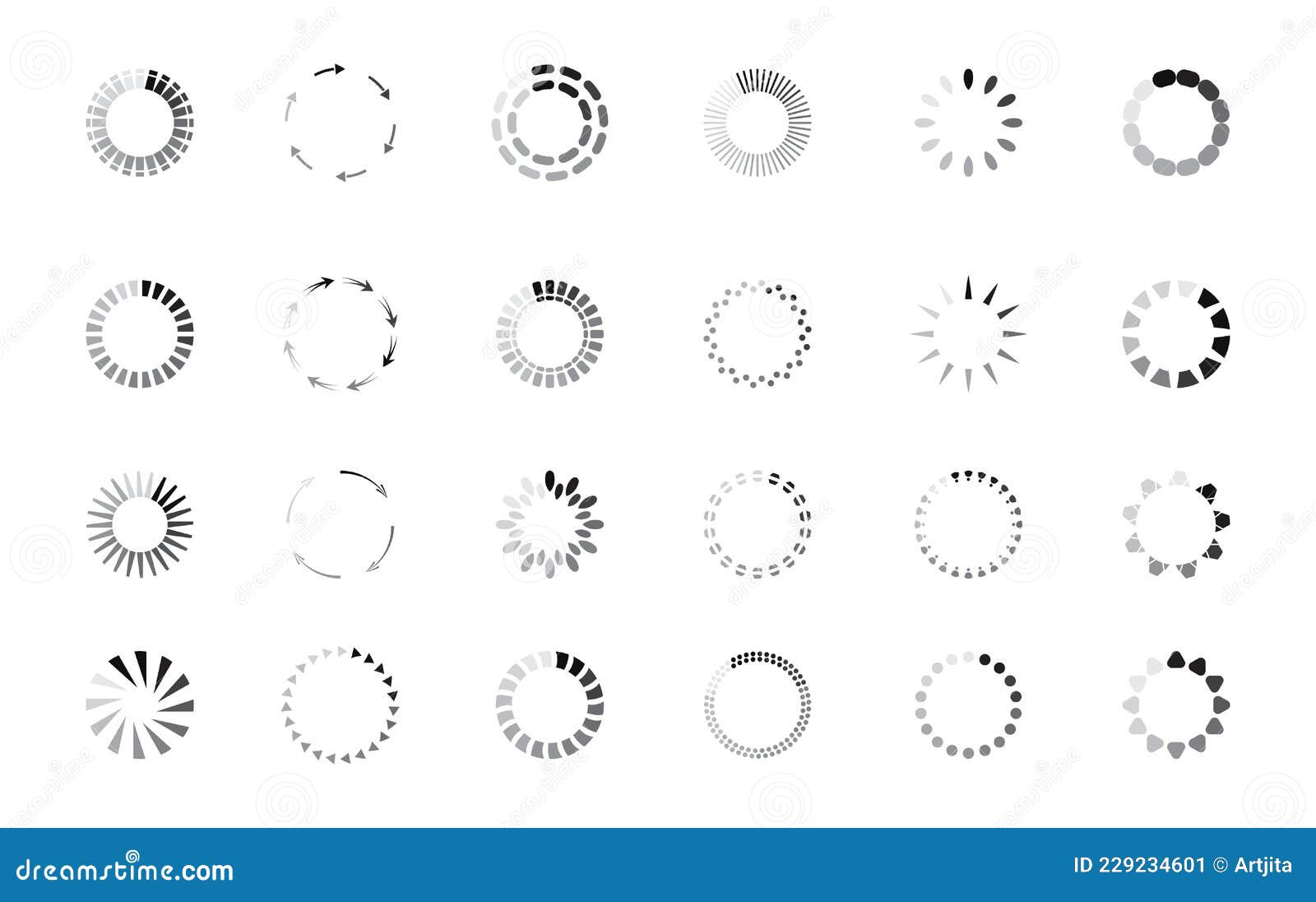 Updated Progress Circle Bar Set Icon Vector. Loader Symbol Button Stock ...